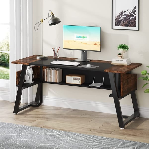 63 inch Large Executive Desk Computer Desk with Storage Shelf - On Sale ...