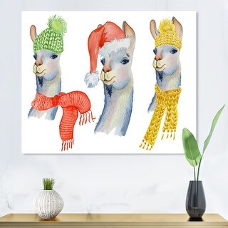 Designart "Christmas Lama Ready For Santa" Children's Art Canvas Art ...