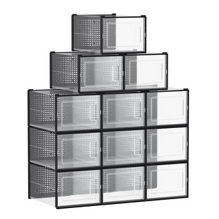 12 Pack Stackable Clear Plastic Shoe Boxes - 9.6"L x12.8"W x 7"H - Bed ...