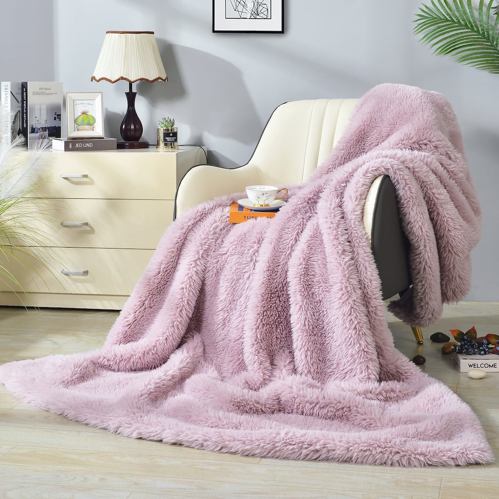 Shaggy Long FauxFur Throw Blanket - Overstock - 35662114