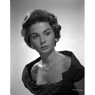 Jean Simmons Portrait in Black Linen Shoulder Dress and Necklace with ...