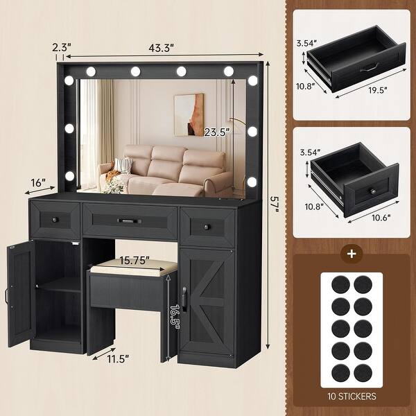 Makeup Vanity Desk Set Desk Set with Lighted Mirror and Stool - On Sale ...