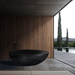 68 in. Stone Resin Freestanding Soaking Bathtub in Black - Bed Bath ...
