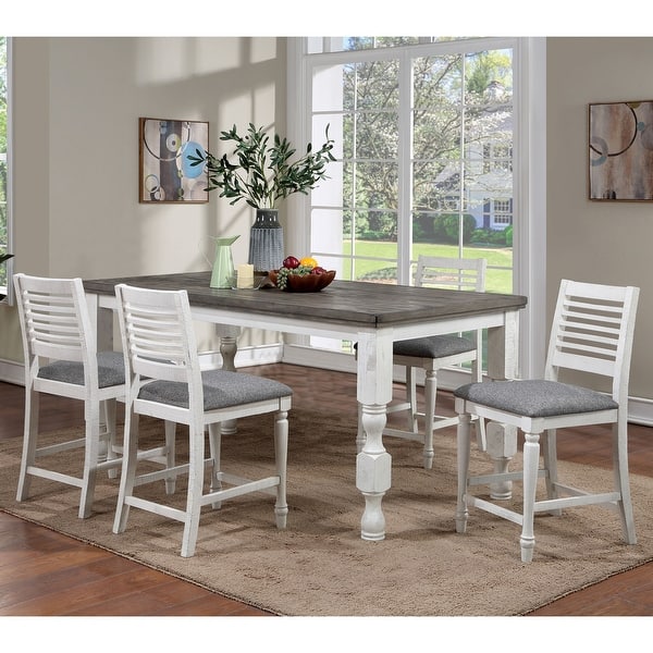 Ionessa Farmhouse Antique White Wood 5-Piece Counter Height Dining Set ...