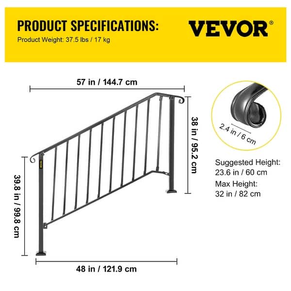 VEVOR Handrails for Outdoor Steps 1-4 Adjustabel Steps Outdoor Stair ...