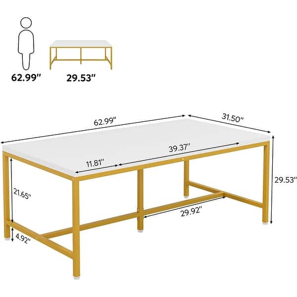 6FT Modern White Gold Rectangle Dining Table Set for 6 with Heavy Duty ...