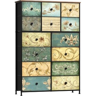 Retro Floral Pattern Dresser with 14 Drawers for Bedroom, Closet ...