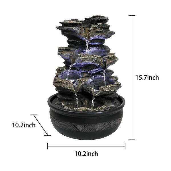 15.7in 4-Tier Cascading Rock Falls Tabletop Water Fountain w/LED Light ...