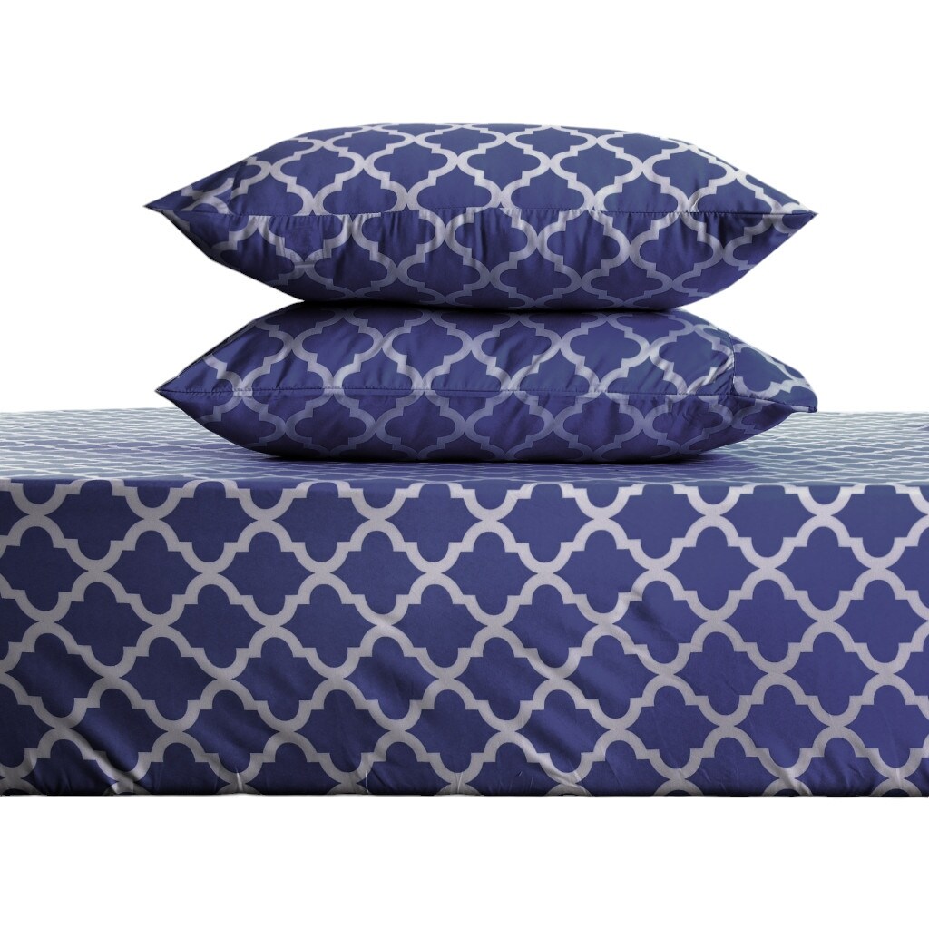 dark blue patterned sheets