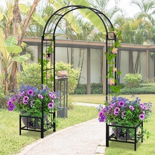 Herche 7.5-foot Metal Garden Arch with Planter Boxes For Climbing Plant ...