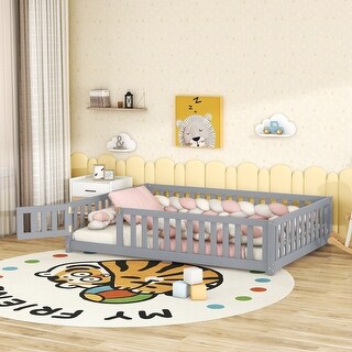 Bed Floor Bed with Safety Guardrails and Door for Kids - Bed Bath ...