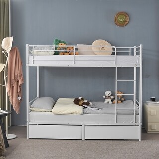 Double Layer Twin Over Twin Bunk Bed with Ladder Bed Frame Iron Bed ...