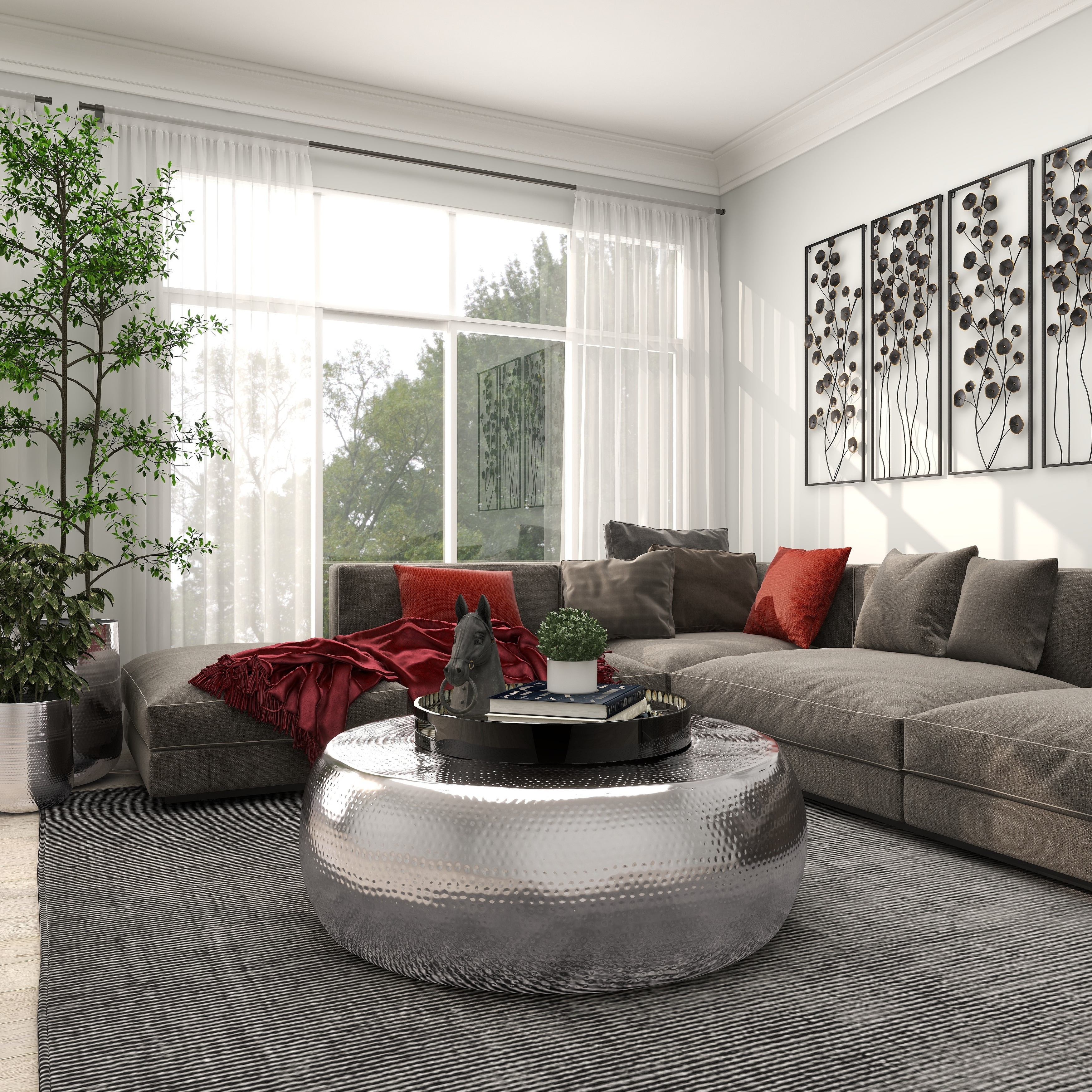 Silver metal drum coffee table store
