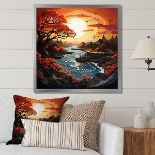 Designart "Orange Sunrise Silent Awakening Papercut I" Landscapes ...