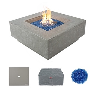 Elementi Plus Victoria Outdoor Fire Pit Table Concrete Square 60000 BTU - 40 x 40 inches with ...