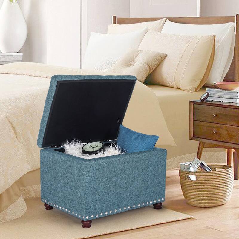 Adeco 24'' Rectangular Upholstered Storage Ottoman Fabric Foot stool ...