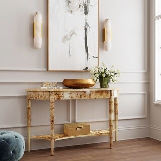 Astor 54"W Burl Wood Demilune Console Table - Bed Bath & Beyond - 37361824