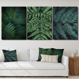 Designart 'Fern Leaves At Night' Traditional Art Set of 3 Pieces - Bed ...