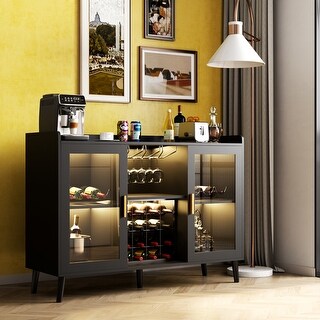 Home Coffee Cabinet with Wine and Glass Rack, Kitchen Buffet Sideboard ...