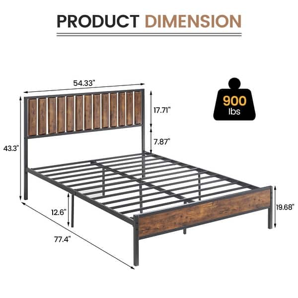 Bed Frame with Wood Headboard Platform Metal Bed Frame with Heavy Duty ...