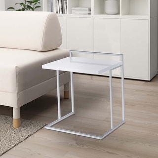 Dey 27 Inch Modern C Side Table, Gloss White Wood Top, Chrome Metal ...