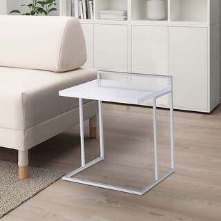 Dey 27 Inch Modern C Side Table, Gloss White Wood Top, Chrome Metal ...