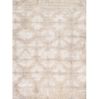 Canvello Modern Hand-Loomed Ivory/L. Gold Bsilk & Wool Area Rug-10' X ...
