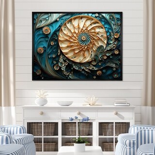 Designart "Gold And Blue Nautilus Vortex" Nautilus Framed Wall Art ...