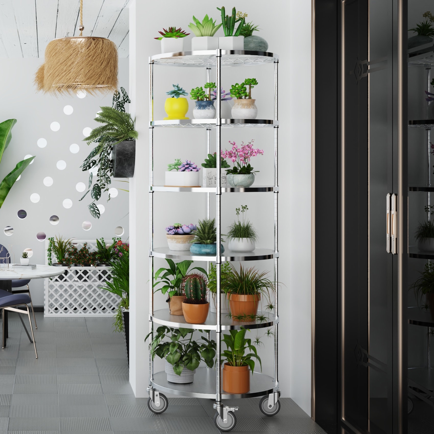 6 Tier Round Shelving Unit with Height Adjustable and Wheels Bed Bath Beyond 41245256