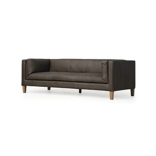 Amhearst Leather Indoor Modern Track Arm Sofa - Graphite - Bed Bath ...