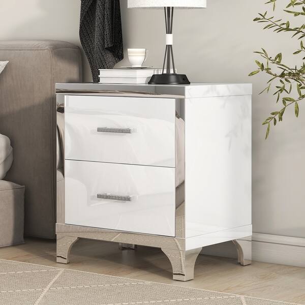 high gloss white bedside table
