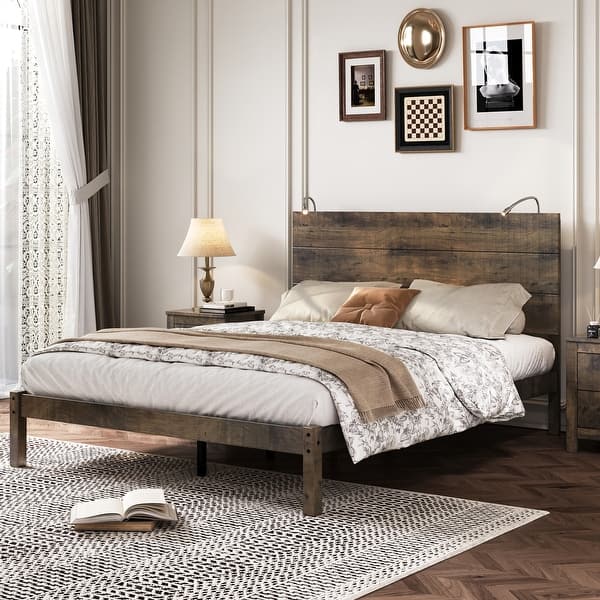 rustic wooden bed frames queen