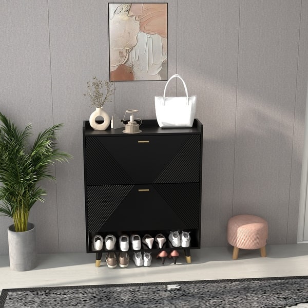 Black Shoe Storage Cabinet with 2flip Drawers, Entrance Shoe Rack ...