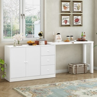 Multi-Function Dining Table Sideboard Buffet with Pull-Out Top and 3 ...