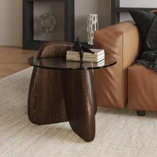 Modrest Buxton Mid-Century Modern Glass & Dark Walnut End Table - Bed ...