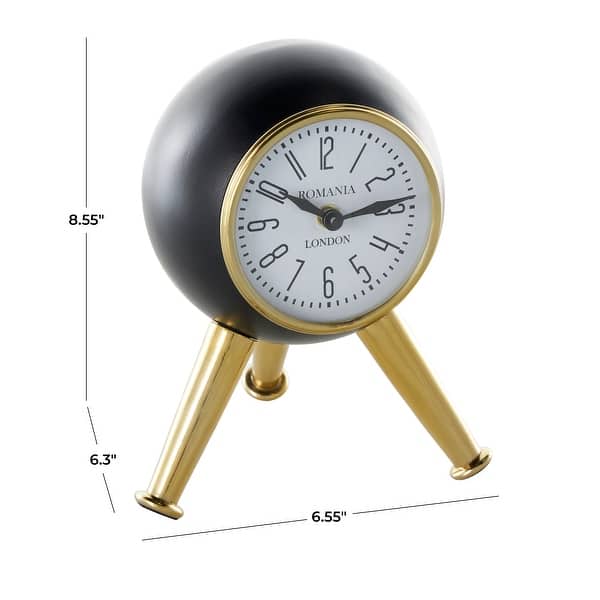 Black or Silver Metal Orb Tabletop Clock with White Clockface and Gold ...