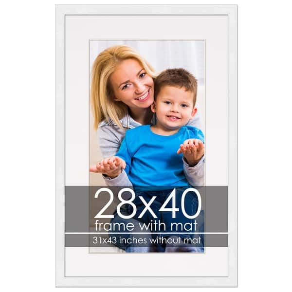 28x40 Frame with Mat - White 31x43 Frame Wood Made to Display Print or ...