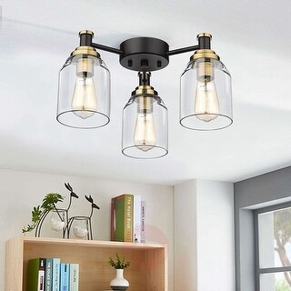3-Light Semi Flush Mount Ceiling Light with Clear Glass Shade - Bed ...