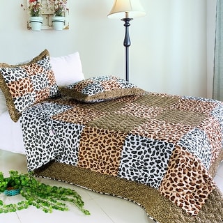 Leopard Pattern100% Cotton 3PC Vermicelli-Quilted Patchwork Quilt Set ...