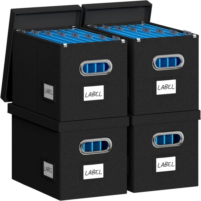 Hanging File Box with Lid(Black-4 Pack) - Bed Bath & Beyond - 39427161