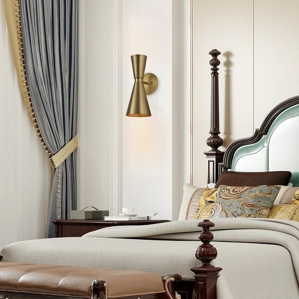 2-Light Mid-Century Modern Double Cone Pinhole Hourglass Wall Sconces ...