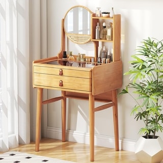 Bamboo Vanity Table Small Makeup Vanity with Storage Drawers - Bed Bath ...