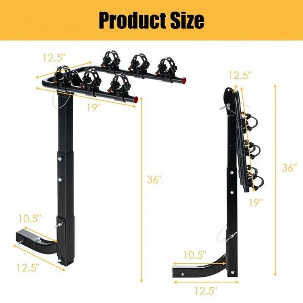 3-Bike Hitch Mount Rack with 2 Inch Hitch Receiver-Black - 12.5" x 29.5 ...