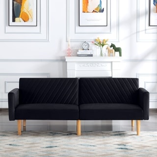 Classic Minimalist Velvet Upholstered Futon Sofa Bed with Split ...