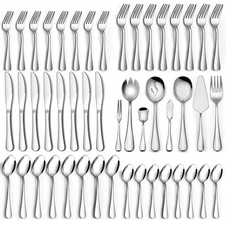 68-Piece Silverware Set with Serving Utensils, Heavy Duty Stainless Steel Flatware Set for 12 ...
