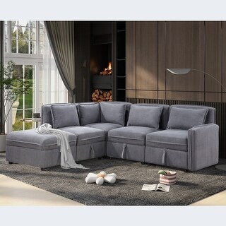 Dark Gray Corduroy Corduroy Modular L-Shape Sectional Sofa - Bed Bath & Beyond - 40412566