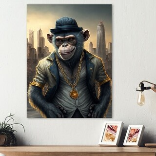 Designart 'Monkey Gangster In NYC III' Animals Canvas Wall Art - Bed ...