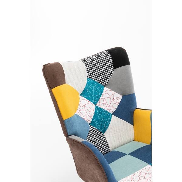 Linen Fabric Rocking Chair Ergonomic Chaise Lounges Wing Back Glider ...