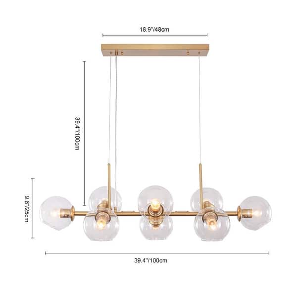 Modern 8-Light Glass Globe Linear Sputnik Island Chandelier Semi Flush ...