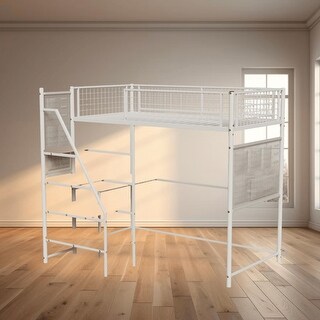 Twin Size Metal Loft Platform Bed Frame with Built-in Desk, Storage ...